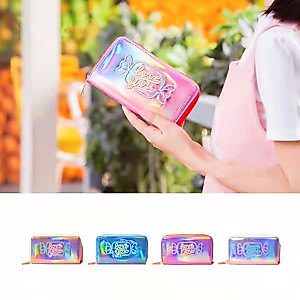 NC Slim Pink wallets for Girls Women, Cute Holographic Luminous Zipper Card Holder Cellphone Handbag Clutch Purse Wallet for Little Girls