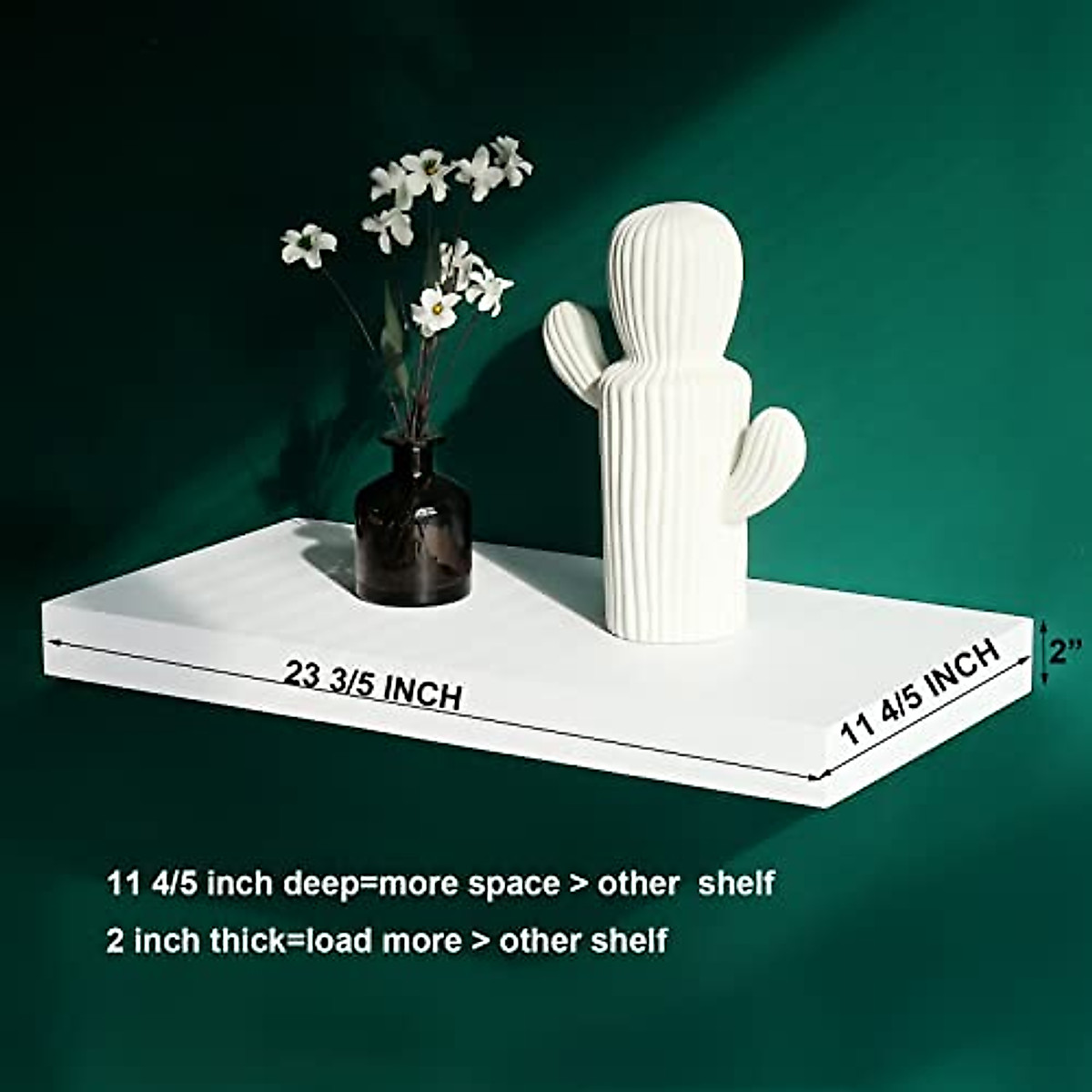 SISHHOME Floating Shelves 24 x 12 x 2 inches Set of 2,Large Wide Panel Hanging Wall Shelf for Kitchen Room,Study Room,Bedroom,Barthroom