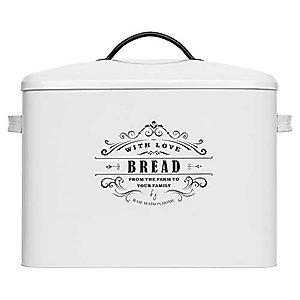 Extra Large White Farmhouse Bread Box for Kitchen Countertop - Holds 2+ Loaves for All Your Bread Storage - Bread Container Counter Organizer to Suit Farmhouse Kitchen Decor, Vintage Kitchen, Rustic