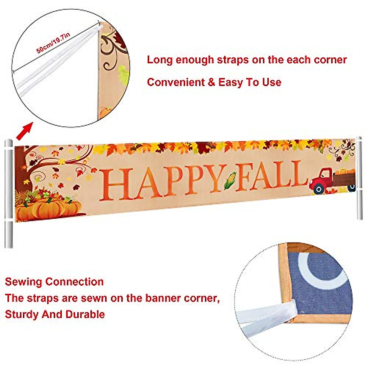 Large Happy Fall Banner, Fall Decorations, Thanksgiving Decor, Fall Maple Leaves Pumpkin Banner, Autumn Fall Party Outdoor & Indoor Decor Supplies(8.2 x 1.5 FT)
