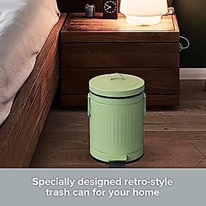 Retro Trash Can with Lid - 5L/1.3 Gal Step Trash Can w/ Soft Closing Lid - Round Garbage Can w/ Handles - Touchless Trash Can w/ Removable Garbage Guard Bucket - Outdoor Garbage Bin - Small Trash Can, Green
