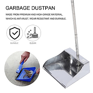 TOPBATHY Stainless Steel Dustpan with Long Handle Metal Upright Dustpan Heavy Duty for Lobby Garage Home and Yard Home Shop Commercial and Industrial Use