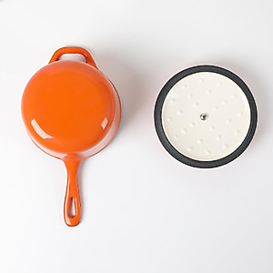 HAWOK Enameled Cast Iron Mini Saucepan, 1QT Saucepan with Lid and Long Handle, Orange