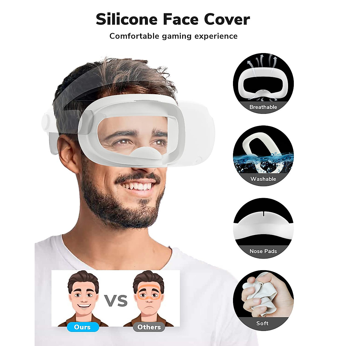 LUMYSPACE VR Accessory Set Compatible with Quest 2 Accessories Protective Cover, Adjustable Head Strap, Controller Grip Cover, Silicone Face Cover, VR Shell Cover(White)