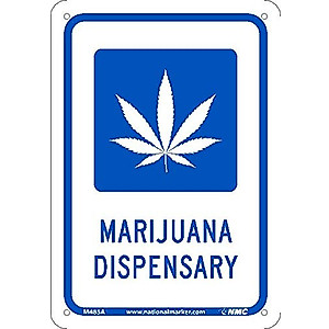 NMC M485A NOTICE – MARIJUANA DISPENSARY Sign - 14 in. x 10 in. Aluminum Notice with Graphic, Blue Text on White Base
