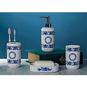 Basicwise 4 Piece Bathroom Accessory Set - Includes Soap Dispenser, Toothbrush Holder, Tumbler, and Soap Dish (White)