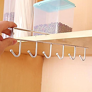 Gilroy Kitchen Bedroom Bathroom Wall Mount Hooks Rack, Rail Wall Hook Rack for Hanging Clothes Coat Hat Towels Mug White