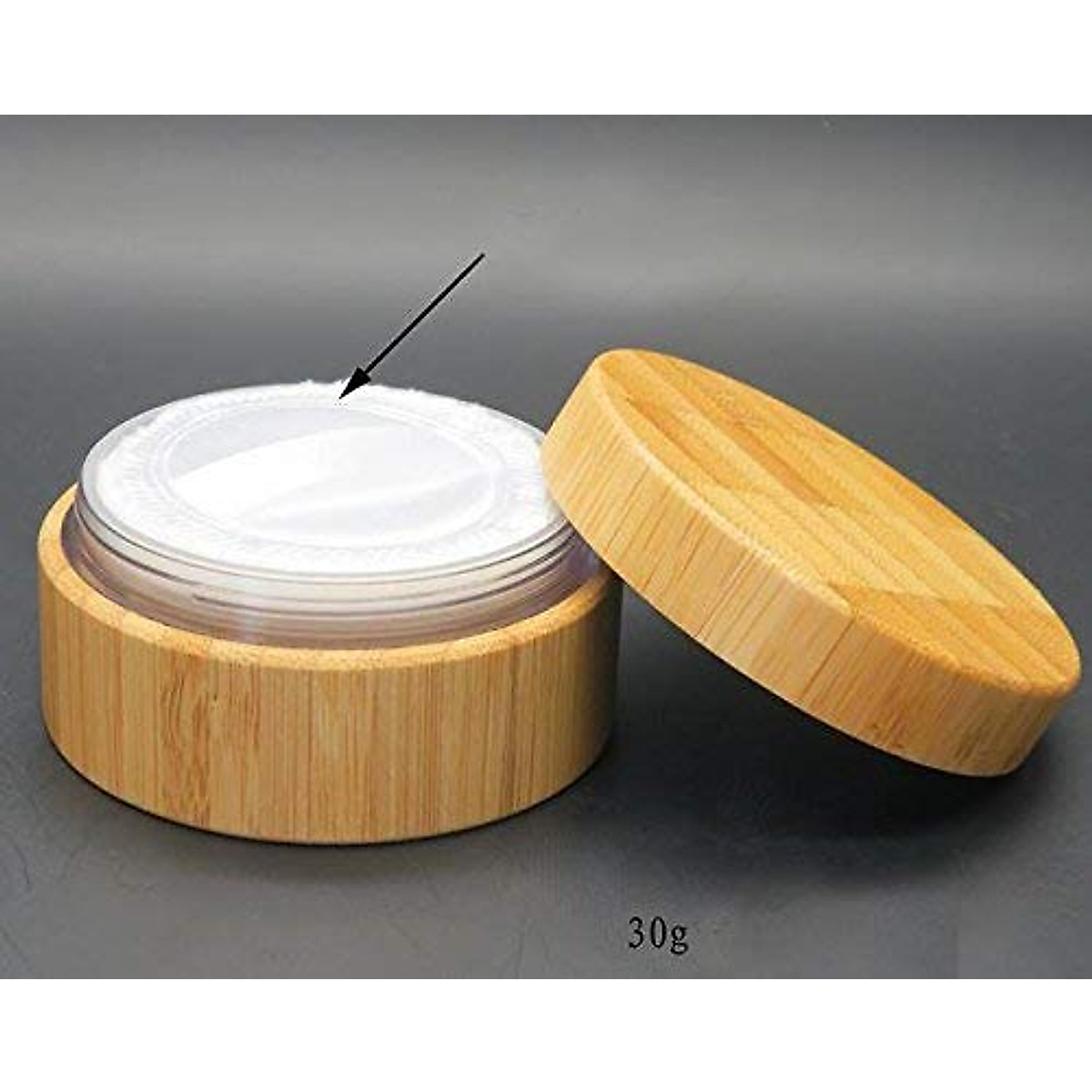 30ml 1 oz Empty Bamboo Loose Powder Box Case Container with Powder Puff and Sifter Cosmetic Makeup Holder