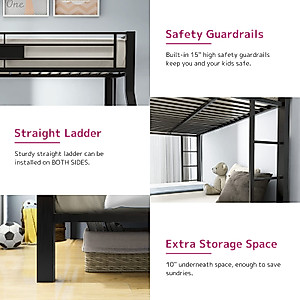 Acme Limbra Frame Twin over Queen Metal Bunk Bed with Ladder in Sandy Black