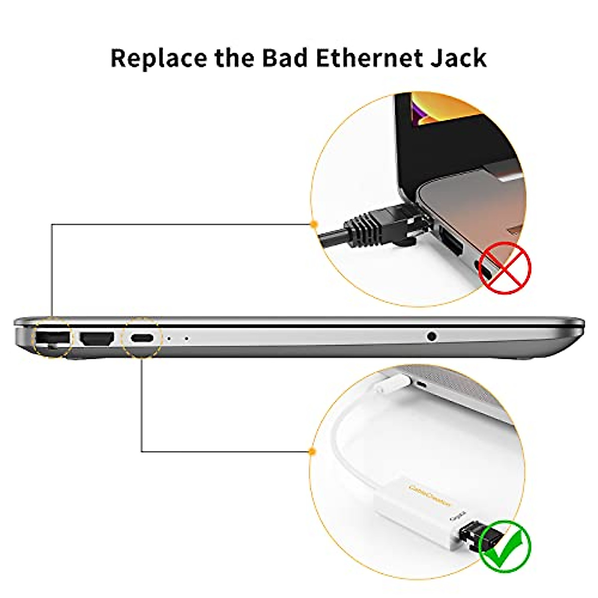 USB C to Ethernet Adapter,CableCreation USB Type-C (Thunderbolt 3) to RJ45 Gigabit Ethernet LAN Network Adapter Compatible with MacBook Pro,MacBook Air,M1/M2,iPad 2022,Galaxy S22 Ultra