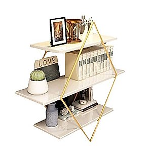 PIBM Stylish Simplicity Shelf Wall Mounted Floating Rack Shelves Rhombus Iron Art Solid Wood Bookshelf Flower Stand Living Room Save Space,2 Sizes,3 Layers, White , 60x20x60cm