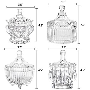 YOUEON Set of 4 Glass Candy Dish with Lid, Crystal Candy Jar, Decorative Candy Bowl, Cookie Jar, Jewelry Dish, Covered Candy Jar, Small Glass Jars for Candy Buffet, Kitchen, Home, Office Desk