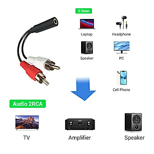 C&E 6 Inch 3.5mm Female to 2 RCA Male Stereo Audio Y Cable, Nickel Plated Adapter Compatible for TV,Smartphones, MP3, Tablets, Speakers,Home Theater