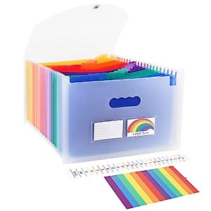 Uquelic Legal Size Expanding File Folder Organizer with Flap/Portable 24 Pockets Expanding Accordion Filling Organizer Covered Edges, Color Index& Elastic Strap, Clear Document Wallets(Clear)