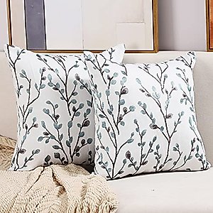 Basic Model Set of 2 Jacquard Throw Pillow Covers Leaf Decorative Pillowcase Square Cushion Cover for Couch Sofa, 18x18 Inch