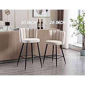 Kmax 30 Inch Bar Stools Set of 2 Modern Fabric Bar Stools with Black Footrest Petals Seat for Kitchen Island&Bar, Beige