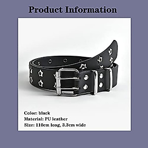 UICIOP Gothic Belt Star Rivet Double Needle Buckle PU Leather Belt Men's and Women's Jeans Fashion Belt (black,one size)