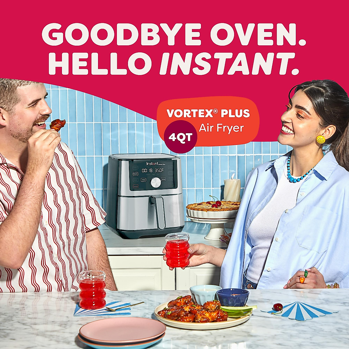Instant Vortex Plus 6-in-1, 4QT Air Fryer Oven, From the Makers of Instant Pot with Customizable Smart Cooking Programs, Nonstick and Dishwasher-Safe Basket, App With Over 100 Recipes, Stainless Steel