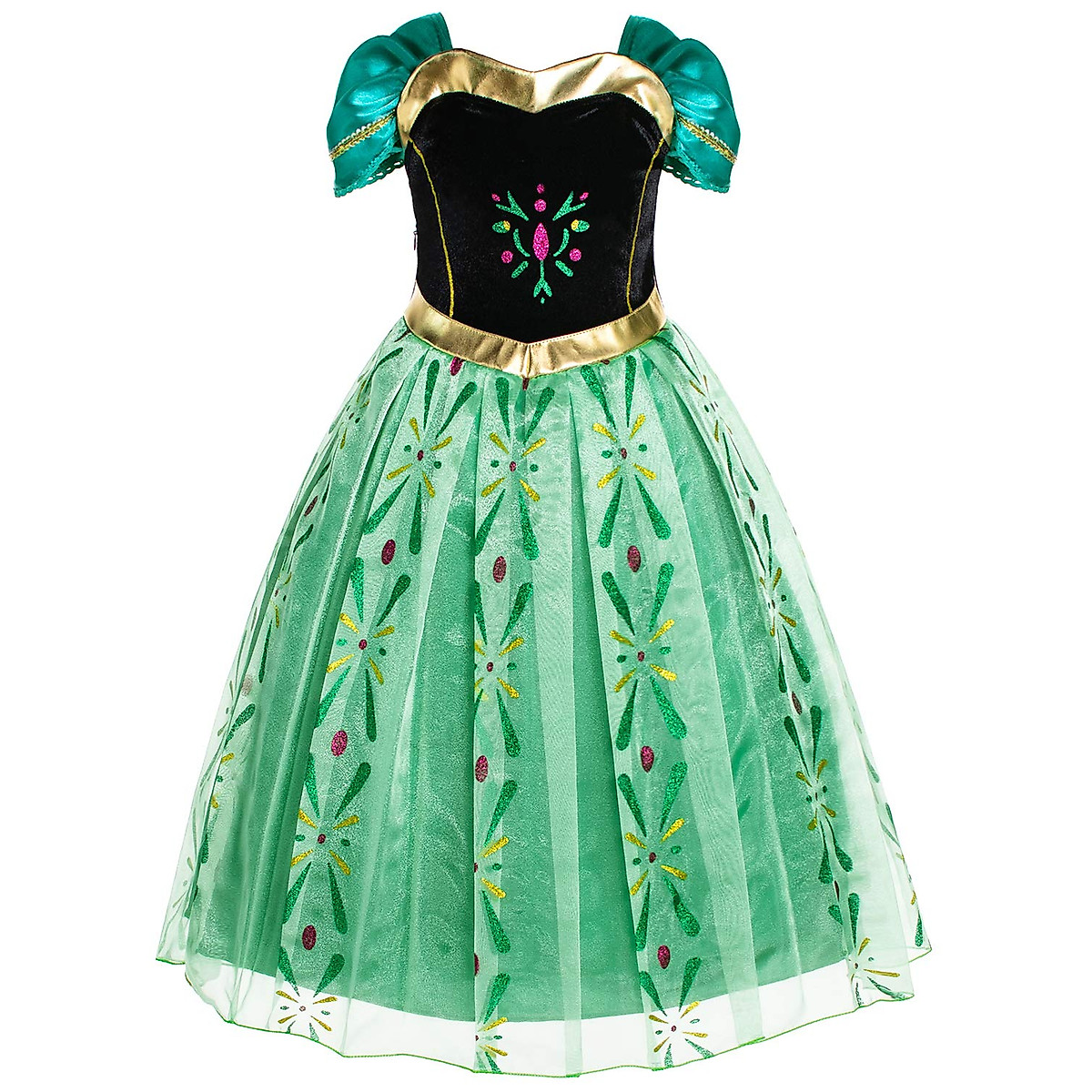 Party Chili Princess Costumes Birthday Party Fancy Dress Up for Little Girls with Wig,Crown,Mace,Gloves 5-6 Years (130)