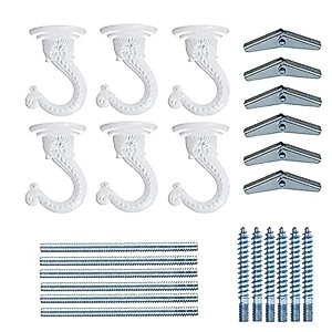 GDQLCNXB 6Sets 55mm/2.17" Ceiling Metal Ceiling Hooks, Heavy Duty Swag Ceiling Hooks with Hardware for Hanging Plants/Chandeliers/Wind Chimes/Ornament (White Color)
