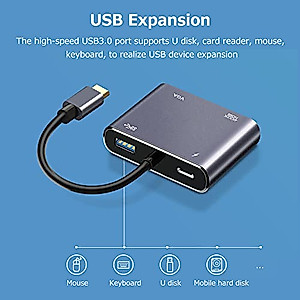 Multifunctional 4-in-1 Type-C Hub Type-C Converter Aluminum Alloy Shell up to 4K Resolution +VGA+USB3.0+PD Charging Ports