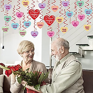 Valentine's Day Hanging Decorations - 36 PCS Valentine's Day Candy Hearts Swirl Ceiling Hanging Decoration - Conversation Hearts Decorations for Valentines Party