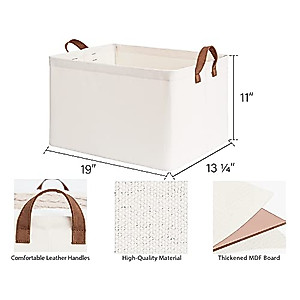 StorageWorks 45L Extra Large Fabric Storage Bins with PU Handles 2-pack, Closet Baskets, Canvas Baskets for Closet Shelves, Foldable Trapezoid Storage Bins 3-pack