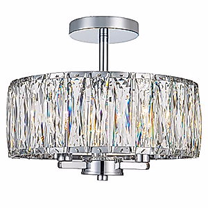 KARMIQI Crystal Flush Mount Ceiling Light 13 Inch Drum Semi Chandelier Flush Mount Light Fixture for Chrome Finish Ceiling Lamp for Dining Room Bedroom Kitchen Island Hallway Entryway