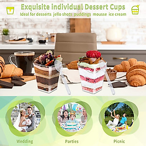 50 Pack Dessert Cups with Spoons,5 oz Square Clear Plastic Dessert Cups,Mini Dessert Cups Appetizer Cups Parfait Cups,Small Plastic Tumbler Serving Cups for Serving Desserts,Appetizers,Puddings,Mousse