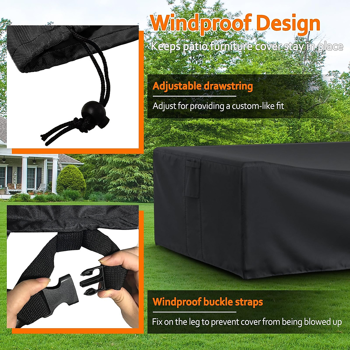 STARTWO Patio Furniture Covers, Waterproof Heavy Duty 500D Outdoor Sectional Sofa Cover, 126x64x28in, Patio Cover for Outdoor Furniture with Windproof Buckles, Patio Table and Chair Set Cover, Black