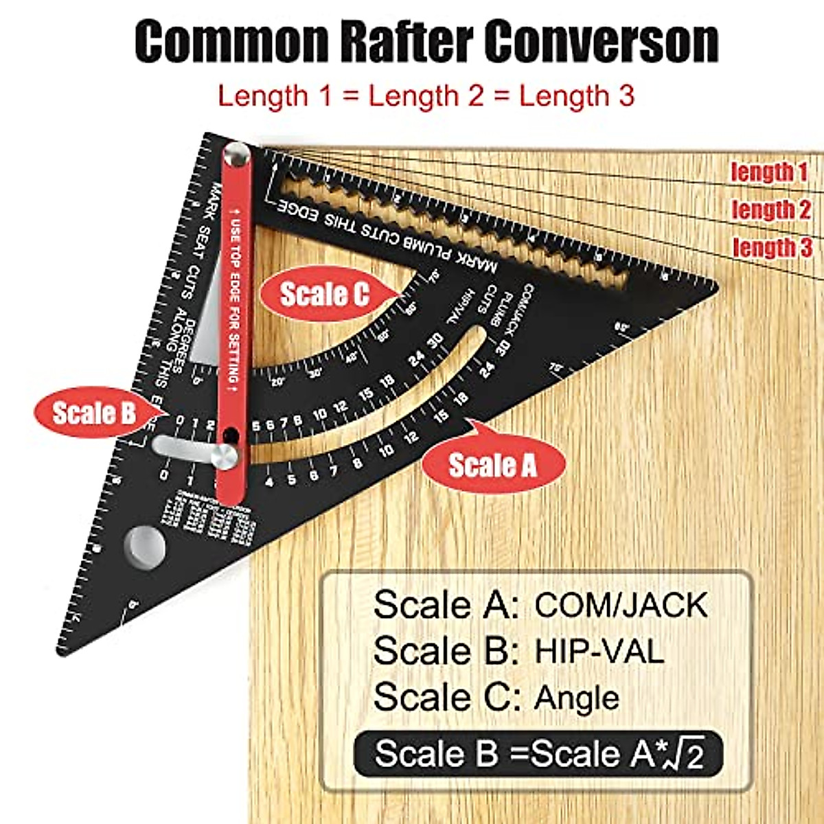 Gohelper Carpenter Square Woodworking Tools Rafter Square 7 inch framing Woodworking Square Tool Carpenter Layout Aluminium Adjustable Combination Square Set Metal Carpentry Triangle Ruler