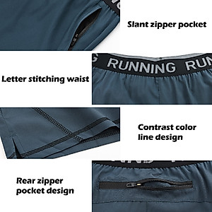 Surenow Men's Workout Running Shorts Quick Dry Athletic Shorts 5" Lightweight Active Gym Shorts with Zipper Pockets Navy Blue