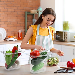 Sunnyray 6 Set 1/9 Size Polycarbonate Food Pans with Lids and Drain Shelf Deep Square Food Storage Containers for Kitchen Restaurant Fruit Vegetable Food Storage (6 inch deep)