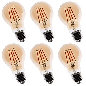 Vintage LED Edison Light Bulbs, A19 Edison Bulbs, 6W Equivalent to 60W, 2200K Warm White, Antique Dimmable LED Filament Bulb, Amber Light Bulbs, Old Fashioned Light Bulbs, E26, 6 Pack