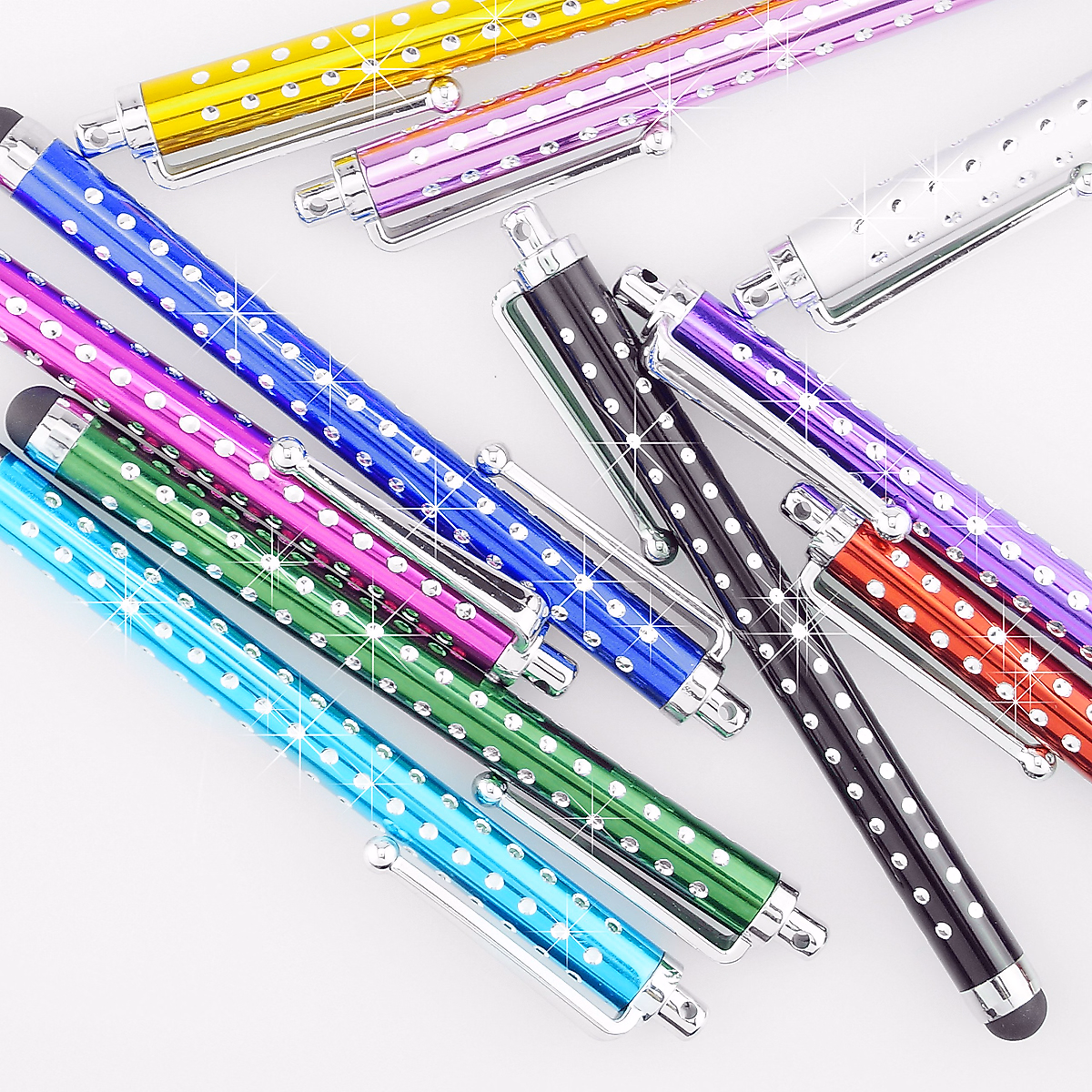 Eco-Fused 10 Pack Bling Metal Stylus Pens - Universal - Compatible with All Capacitive Touchscreen Devices - for iPad, iPhone, Samsung Phones and Tablets, All Android Phones and Tablets and More