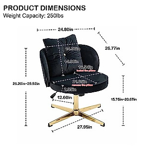 Pvillez Office Desk Chair No Wheels Polyester Fabric Armless Home Office Desk Chair Office Chair Vanity Chair Adjustable Swivel Home Office Computer Chair Task Chair with Pillow and Gold Base (Black)