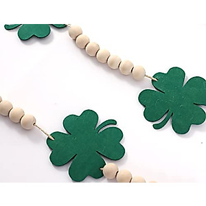 St Patrick’s Day Banner - Shamrock Wooden Beads for Home Decor, Felt Green Lucky Clover Banner with Wooden Beads, Shamrock Banner, Clover Garland, For St Patrick’s Day Spring Wedding Shower Decoration