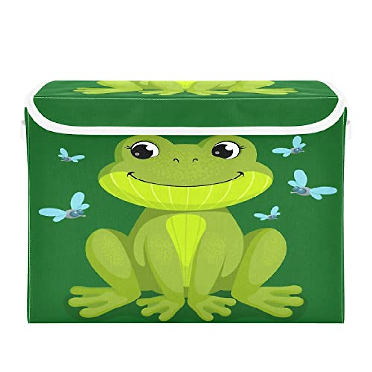 Krafig Cartoon Funny Animal Frog Foldable Storage Box Large Cube Organizer Bins Containers Baskets with Lids Handles for Closet Organization, Shelves, Clothes, Toys