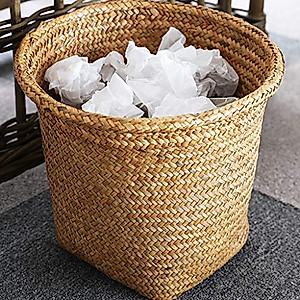 Trash can Rattan Trash Can Handmade Retro Garbage Bin for Kitchen Bathroom Office Living Room,Round Woven Waste Basket Wastebasket Bin (Color : Ax2)