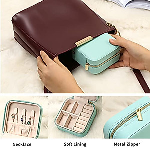 TRODANCE Jewelry Travel Case with Mirror,Small Travel Jewelry Organizer, Portable Jewelry Box Travel Mini Storage Organizer Portable Display Storage Box For Rings Earrings Necklaces Gifts (Blue)