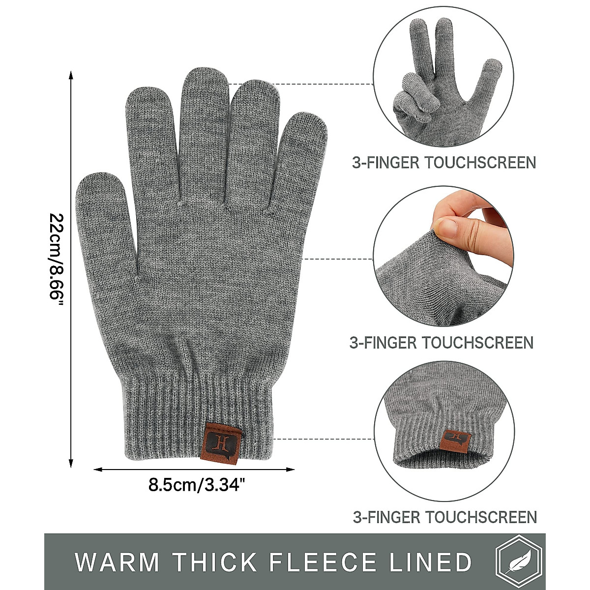 FZ FANTASTIC ZONE Women's Winter Touchscreen Wool Magic Gloves Warm Knit Fleece Lined for Women