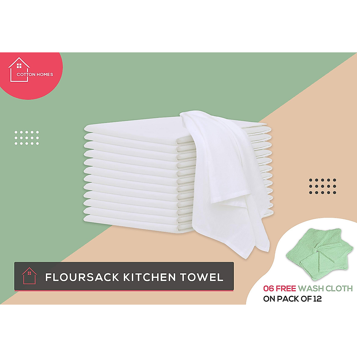 COTTON HOMES Flour Sack Tea Towel, Dish Cloth, Cheesecloth Baking Towels for Kitchen 6 Pack - 28x28 Inch- [with 3 Free Wash Cloths] -100% Virgin Cotton.