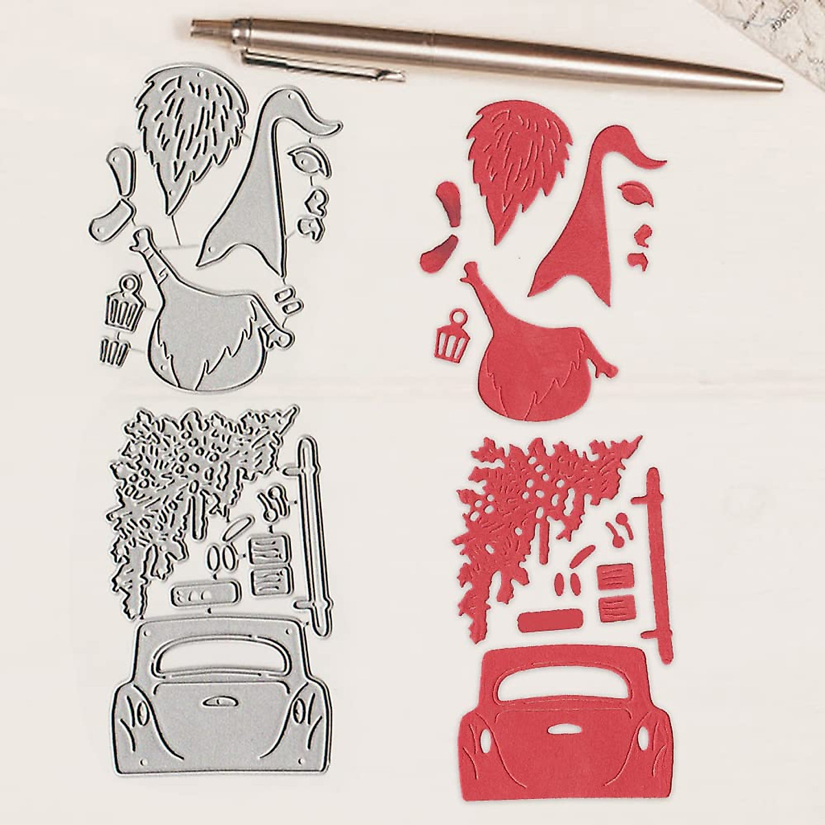 2PCS Gnome Car Dies for Card Making, Christmas Tree Dwarf Leaf Cutting Die for Scrapbooking on Clearance Paper Crafting Decor DIY Album