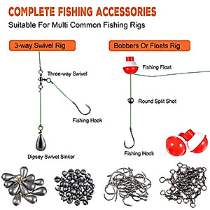 PLUSINNO 253pcs Fishing Accessories Kit, Fishing Tackle Box with Tackle Included, Fishing Hooks, Fishing Weights Sinkers, Spinner Blade, Fishing Gear for Bass, Bluegill, Crappie, Fishing