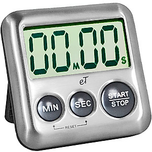 Elegant Digital Kitchen Timers 2 Pack Bundle Featuring Stainless Steel Models eT-23 and Model eT-27, Auto Shutoff Auto Memory