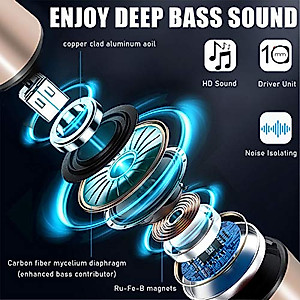 EXMAX S3 3.5mm Wired Earbuds In Ear Headphones With Microphone Powerful Deep Bass HiFi Stereo Crystal Clear Sound Metal Housing Noise Isolating Magnetic Ergonomic Comfort-Fit Gaming Earphones - Golden