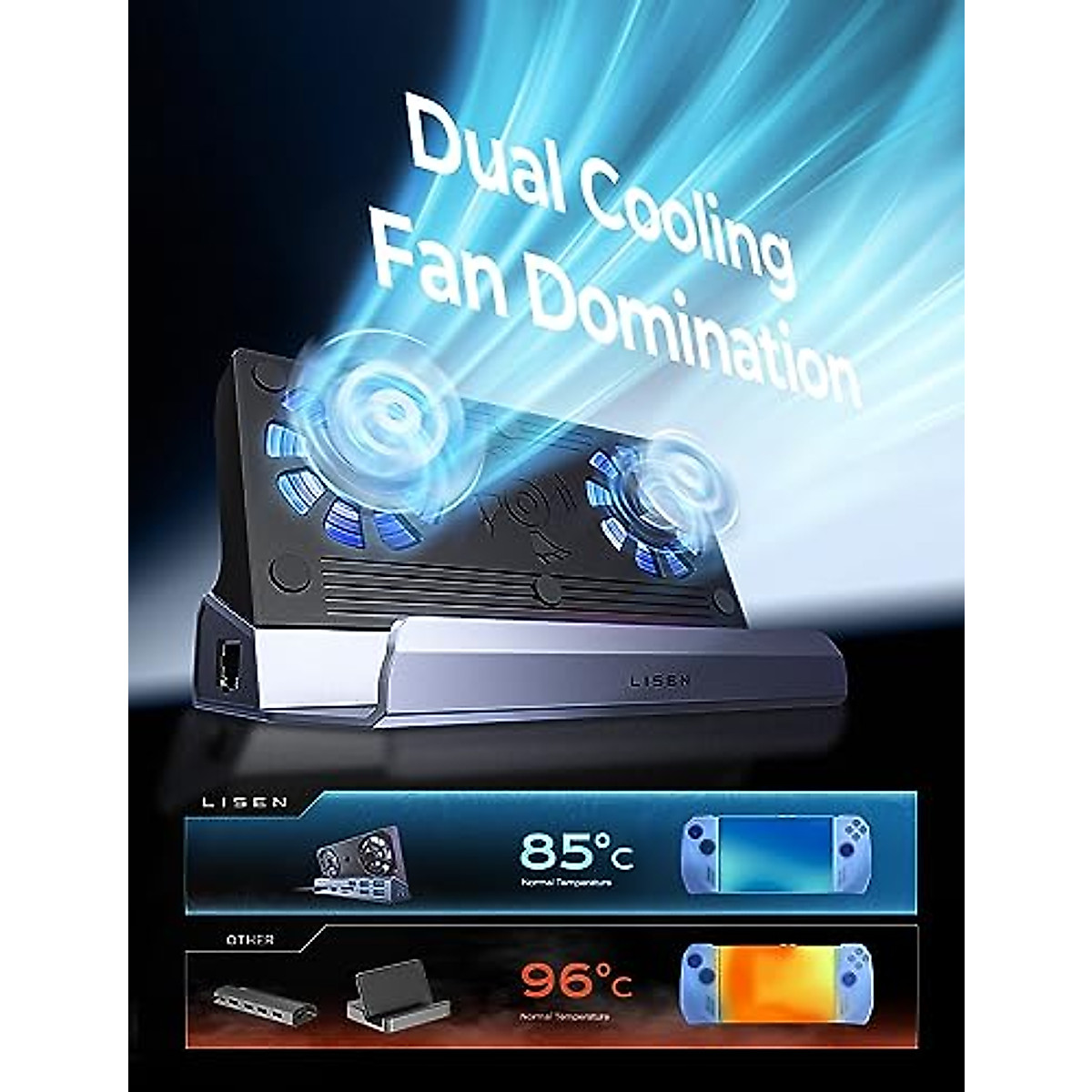 LISEN Docking Station for Asus Rog Ally Turbo 30W Mode & Steam Deck,13-in-1 Steam Deck Dock with 5 USB 3.0 & 2.0, Dual Cooling Fan, HDMI 4K@60Hz, 100W PD Charging and 1000Mbps Steam Deck Accessories