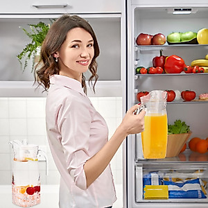 Didaey 4 Pack Acrylic Water Pitcher with Lid and Spout Handle Clear Plastic Pitcher Heat Resistant Plastic Carafe Unbreakable Beverage Container Fridge Jug for Juice Iced Tea Sangria Lemonade (44 oz)