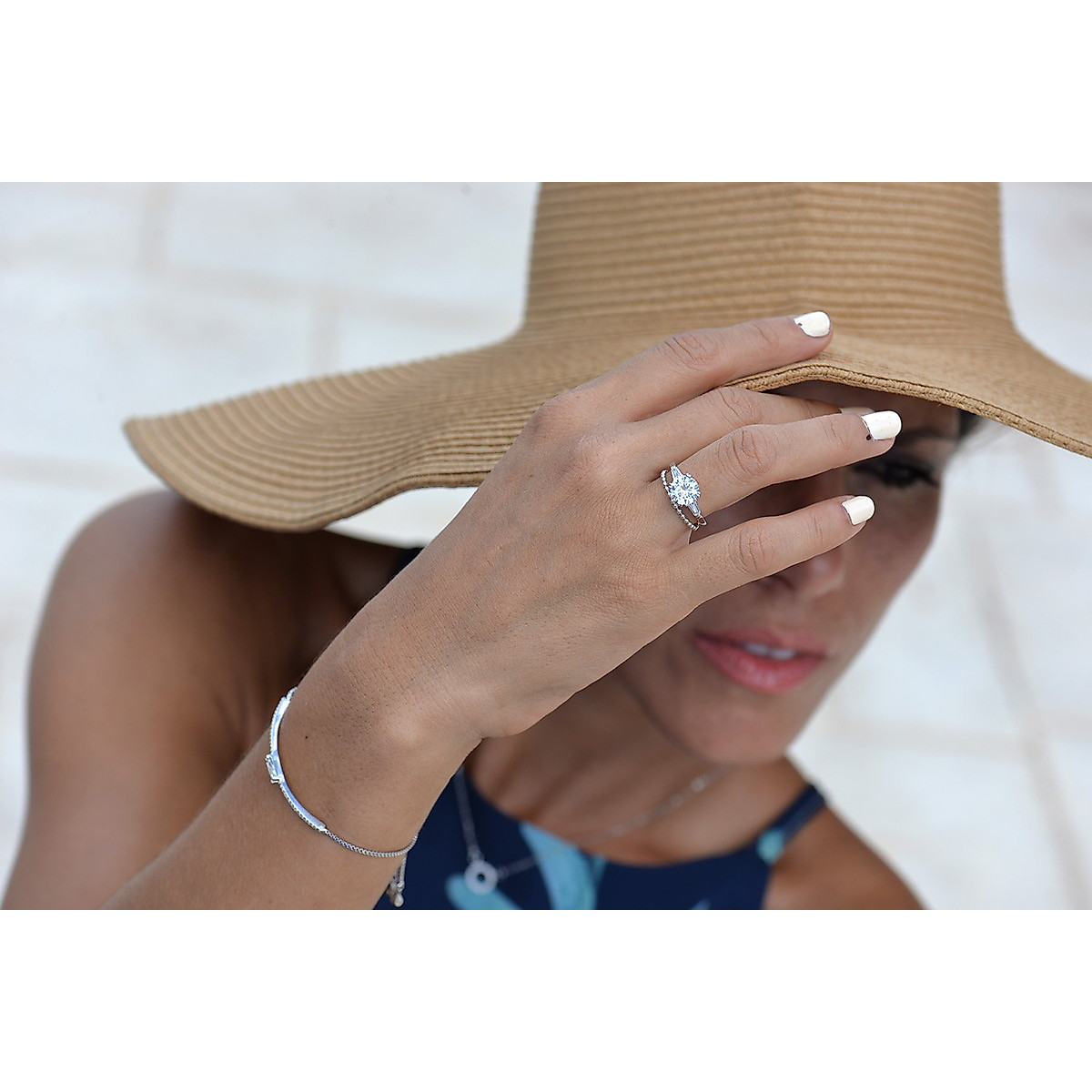 Sterling Silver 2 Carat CZ Baguette Round Solitaire Engagement Ring Bridal Wedding Jewelry