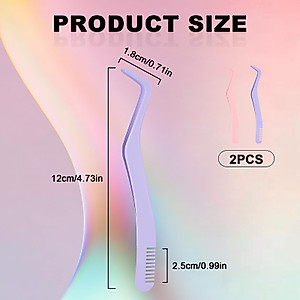 2pcs Eyelash Tweezers Set, Stainless Steel Eyelash Extension Tweezers with Comb False Lash Application Tool for Girls Women Beginners Makeup Artists (Light Purple, Light Pink)